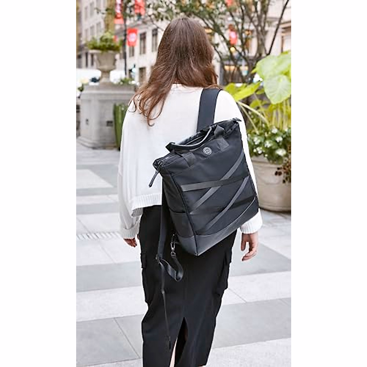 Joan & David Casual Sport Nylon 18" Convertible Workbook Backpack, Shopper Tote, Luggage Strap, Bottle Holder and Adjustable Back Straps with TSA Approved Bottles for Daily Use Travel Work Bag (Black)