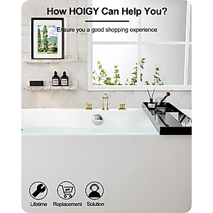 HOIGY Roman Bathtub Faucet Deck Mount 3 Hole, Brass Waterfall Faucet for Bathtub 6-16 Inch, Brushed Gold Tub Faucet Set 2 Handle, High Flow Widespread Bathtub Faucets with Water Hoses for Hotel