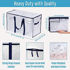 VENO 10 Pack Moving Bags and Large Christmas Storage Bins with lids. Alternative to Moving Boxes, Packing Supplies for College. Extra Large Heavy Duty Totes for Packaging (Clear, 10 Pack)