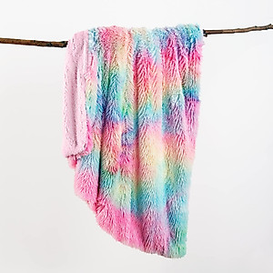 DANGTOP Faux Fur Throw Blanket, Tie Dye Fluffy Blanket, Super Soft Rainbow Blanket for Girls, Luxury Cozy Warm Plush Thick Sherpa Throws for Bed Couch Living Room (Rainbow, 50X60 inches)