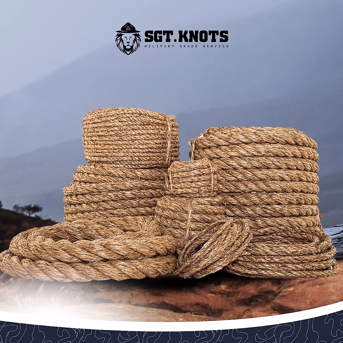 SGT KNOTS Twisted Manila Rope - Natural 3 Strand Fiber Hemp Rope for Indoor and Outdoor Use - Multipurpose Manila Rope for Crafts, DIY Projects, Home Decorating, Climbing - 1/2 in x 10 ft