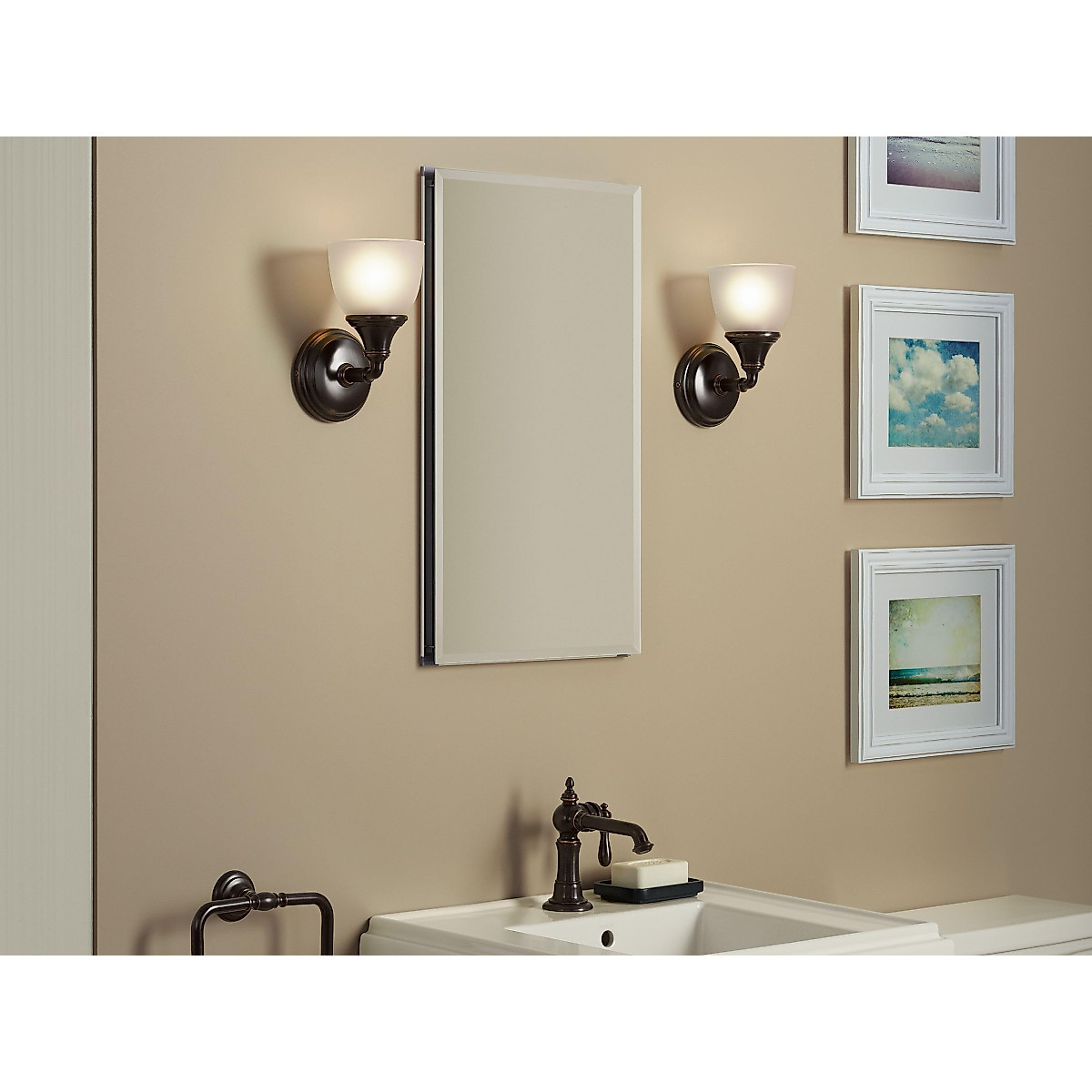 KOHLER CB-CLC1526FS CLC Flat 15" W x 26" H Aluminum Single Medicine Cabinet with Mirrored Door, Beveled Edges, Anodized Aluminim