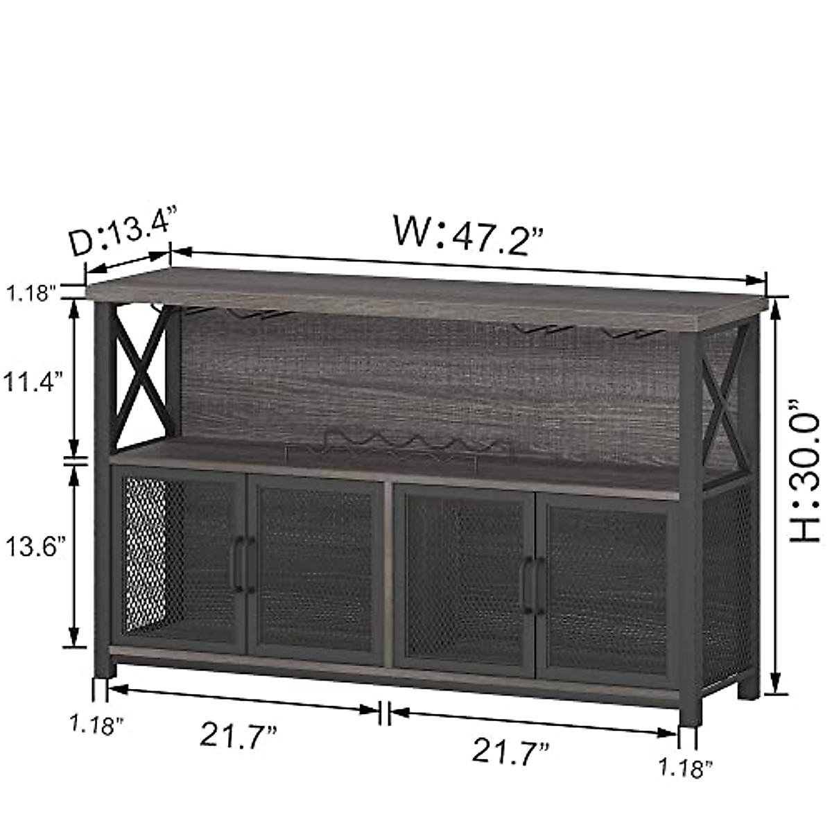 LVB Wine Bar Cabinet, Industrial Coffee Bar Cabinet for Liquor and Glasses, Modern Sideboard Buffet with Storage Rack, Rustic Liquor Home Bar for Kitchen Dining Living Room, Dark Gray Oak, 47 Inch