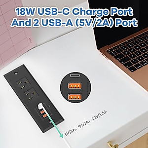 Recessed Power Strip with PD 20W USB C, Desk Outlet with 2 USB-A and 1 USB-C Ports, Recessed Power Socket Charging Station, Furniture Outlet for Drawer, Side Table, Sofa Table, 6.56FT Cord Flat Plug