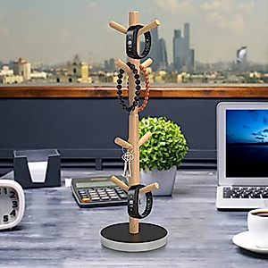 ONEDONE Mug Tree, Coffee Mug Holder 3-in-1 Coffee Mug Tree for Counter 22" Height Adjustable Solid Wood Coffee Cup Holder Anti-tip Coffee Mug Stand with 0.8" Thick Acrylic Bases (Black & Clear)