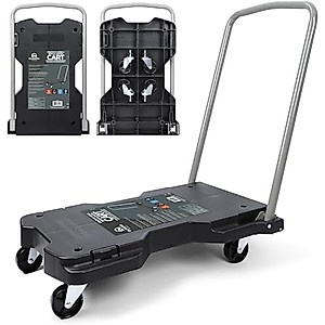 Olympia Tools Fully Folded Resin Push Cart Dolly - 330 Lb. Loading Capacity Foldable Moving Platform Cart Hand Truck - Black Collapsible Heavy Duty Folding & Rolling Flatbed Cart with 4 Swivel Wheels