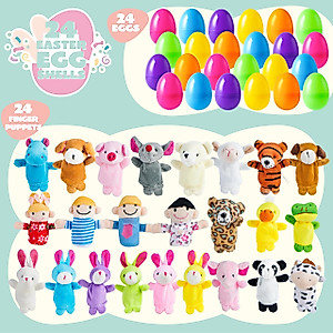 JOYIN 24 Pcs Easter Eggs Filled with Finger Puppets, Prefilled Egg with Cartoon Animal Puppets for Kids Eggs Hunt, Basket Stuffers Fillers, Party Favors and Classroom Prize Supplies