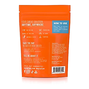 Carpe Sweat Absorbing Face Wipes (15 Facial Wipes). Witch Hazel & Tea Tree Oil Wipes Infused with Eucalyptus. Energizing, Refreshing, and Soothing. Sweat and Oil Control