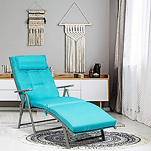 Tangkula Outdoor Folding Chaise Lounge Chair, Lightweight Recliner Chair w/ 7 Adjustable Backrest Positions, Patio Reclining Beach w/Removable Cushion & Pillow for Patio Poolside No Assembly Required