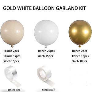 White Sand Gold Balloons Garland Arch Kit Gold White Nude Balloons with Metallic Chrome Gold Latex Balloons for Wedding Baby Bridal Shower Engagement Anniversary Birthday Decorations