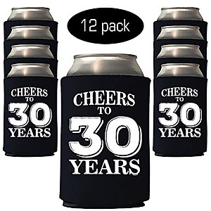 Veracco Cheers To 30 Years Thirth Birthday Gift For Dirty Thirty Party Favors Decorations Can Coolie Holder (Black, 12)