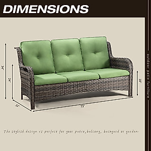 MeetLeisure Outdoor Patio Couch Wicker Sofa - 3 Seater Rattan Sofa for Outside Patio Garden with Deep Seating and Olefin Cushions(Mixed Grey/Green)