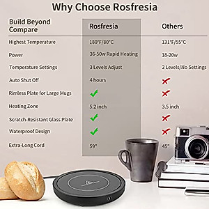 Coffee Mug Warmer, 50 W Coffee Warmer with 3-Temperature Settings(180°F ~ 105°F), 4H Auto Shut Off, Waterproof, Electric Cup Warmer for Desk,Beverage Warmer for Coffee Tea Espresso Milk