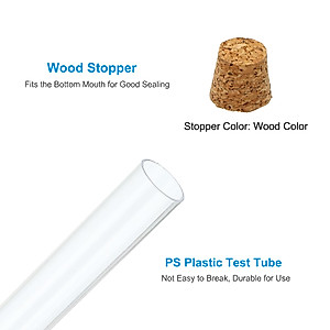 PATIKIL 10ml Test Tubes Set, 10pcs 4.13x0.63" PS Clear Round Bottom Test Tube Containers with Wood Stopper for Bead Party Candy Bath Salt Storage Scientific Experiment Plant Propagation