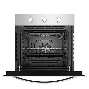 Empava 24" Electric Single Wall Oven with 6 Cooking Functions Mechanical Knobs Control in Stainless Steel, Black/Silver