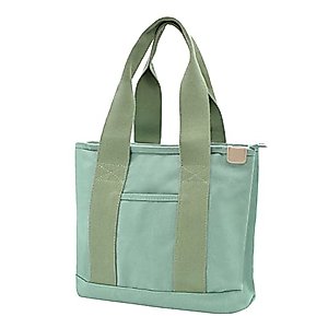 Green Canvas Tote Bag Casual Multi pockets Handbags Large Capacity Shopping Shoulder Bag with Pocket Bags Work Purses Travel Satchel