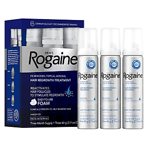 Men's Rogaine 5% Minoxidil Foam for Hair Loss and Hair Regrowth, Topical Treatment for Thinning Hair, 3-Month Supply, 2.11 Ounce, 3 Count (Pack of 1)