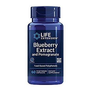 Life Extension Blueberry Extract & Pomegranate – Antioxidants Supplement with Wild Blueberry & Pomegranate Polyphenols for Brain and Heart Health - Gluten-Free, Non-GMO, Vegetarian – 60 Capsules