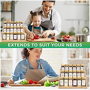 MNADSFKJ Spice Rack Organizer for Cabinet, 3 Tier Spice Rack, Bamboo Spice Organizer for Kitchen Cabinet, Pantry and Countertop Organization- Natural