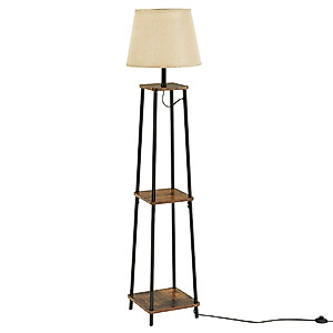 VASAGLE Floor Lamp with Shelves, Standing Reading Lamp with Lamp Shade, for Living Room, Bedroom, Bulb Not Included, Rustic Brown and Black ULFL012B01