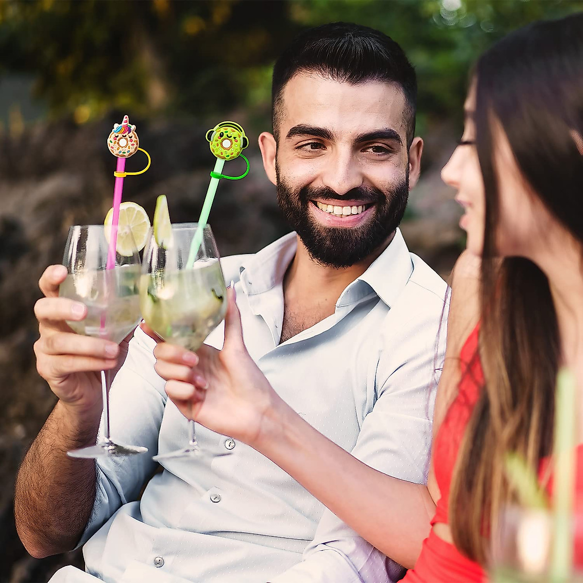 ANGOLIO 10Pcs Donut Dessert Straw Cover Cap Reusable Silicone Straw Toppers Cute Drinking Straw Tips Lids for 6-8 mm Drinking Straw Cap Lids Cap Dust proof for Party Supplies (Not include Straw)