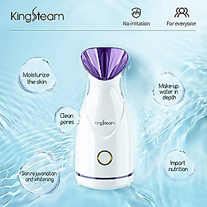 Kingsteam Facial Steamer - Nano Ionic Face Steamer Warm Mist Steamer for Face Home Sauna SPA, Face Humidifier Steamer for Facial Deep Cleaning Unclogs Pores, with Aromatherapy Kit (Purple)