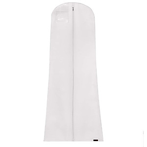 HANGERWORLD Large Wedding Dress Garment Bag Cover - 72" x 24" with Extra Wide Gusset 32" for Long Poufy Dress and Trains, Breathable, Acid-Free (White)