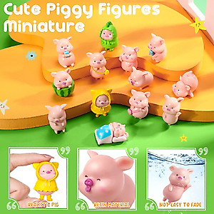 13 Pieces Cute Pink Piggy Miniature Figurines Pig Cake Toppers Mini Resin Pig Figurines Toys Garden Miniature Moss Landscape DIY Terrarium Crafts for Garden Decoration, Home Party Supplies