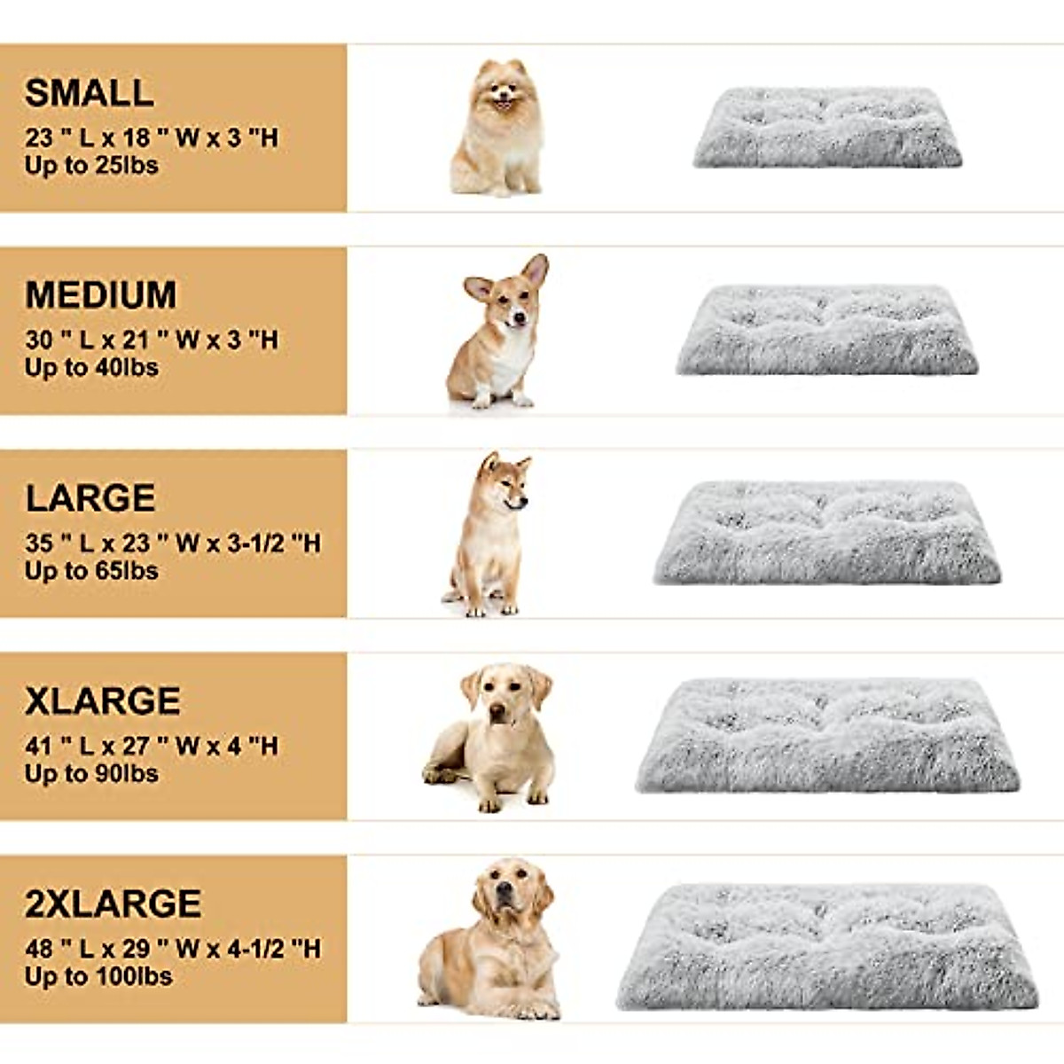 BFPETHOME Dog Beds for Large Dogs, Plush Dog Crate Bed Fluffy Cozy Kennel Pad for Sleeping &Ease Anxiety, Washable Dog Mats with Anti-Slip Bottom for Large Medium Dogs (42(41 x 27 inch), Grey)