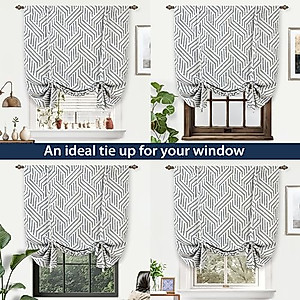 DriftAway Farmhouse Linen Lined Valance Double Layer Thermal Insulated Room Darkening Blackout Valances 3.5 Inch Rod Pocket Striped Tie Up Valance Single 45 Inch by 63 Inch Briony Navy
