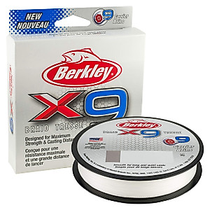 Berkley x9 Braid Superline, Crystal, 8lb test | 20 lbC | 9.0kg, 328yd | 300m Fishing Line, Suitable for Freshwater and Saltwater Environments