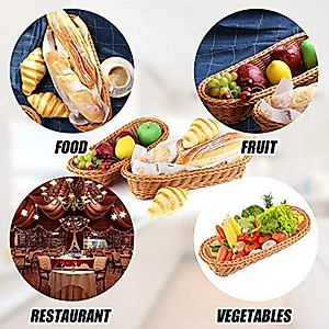 make it fun 2 Set 14.5" Poly-Wicker Bread Basket, Long Woven Tabletop Food Serving Basket, Honey Brown - Set of 2