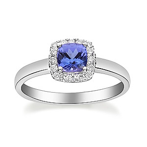 Gin and Grace 10K White Gold Genuine Tanzanite Ring with Diamonds for women | Ethically, authentically & organically sourced (Cushion-cut) shaped Tanzanite hand-crafted jewelry for her