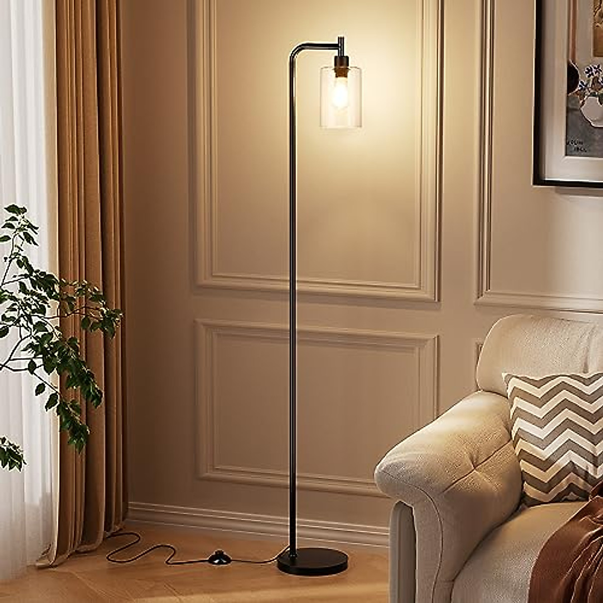 Ziisee Floor Lamps for Living Room - Standing Lamp with Glass Lampshade, Modern Floor Lamp with LED Bulbs, Bright Industrial Floor Lamp for Bedroom, Black Tall Lamp for Office(Light Bulb Included)