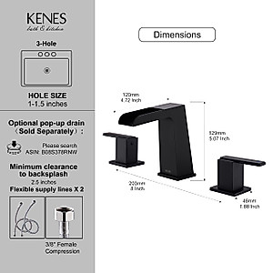 KENES Matte Black 8 Inch Waterfall Widespread Bathroom Faucet 3 Hole, Two-Handle Waterfall Bathroom Sink Faucet, Modern Bathroom Faucets with Supply Lines, KE-9052-2