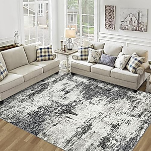 9x12 Area Rugs Living Room Rugs: Large Washable Rug with Anti-Slip Backing Non-Shedding Stain-Resistant Soft Abstract Carpet for Bedroom Dining Room Nursery Home Office - Black