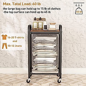 ALOFA Laundry Basket, Laundry Hamper with Shelf, 48L Laundry Room Organization, Pull Out and Removable Laundry Bag, Metal Frame Made Laundry Sorter Wheels and Adjustable Feets Black