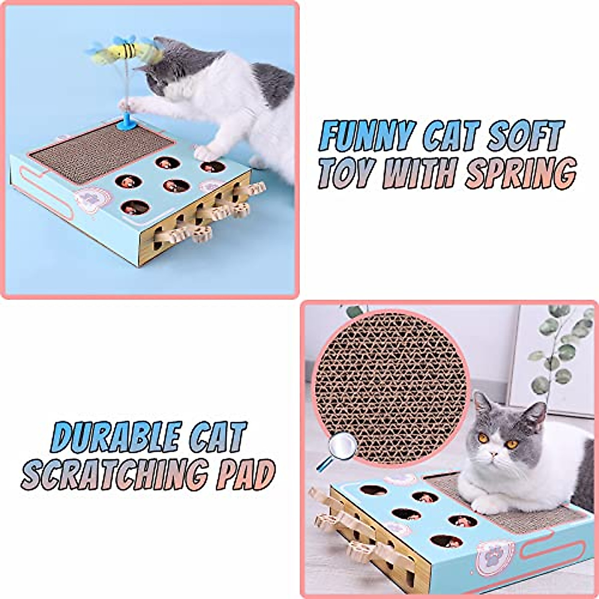 Cat Enrichment Toys for Indoor Cats, cat Whack a mole Toy with cat Scratching pad, Cat Cardboard Box to Make Lots of Fun, cat Interactive Toy to Relieve Boredom and Train IQ