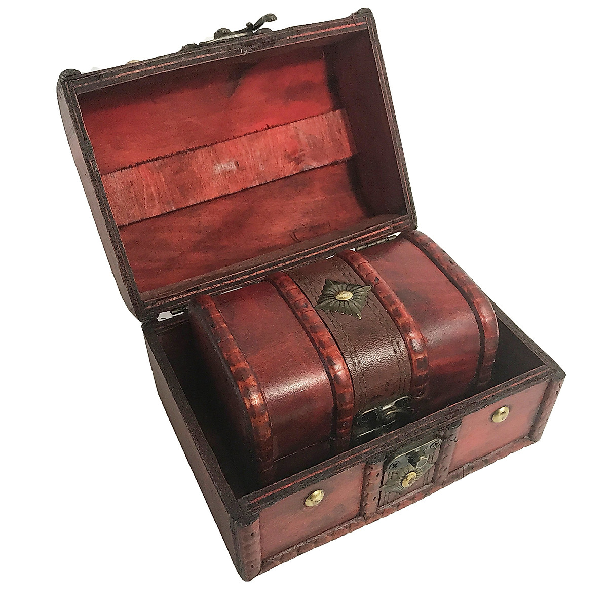 allgala Antique Wooden Jewelry Treasure Keepsake Box 2-PC Set-HD90203