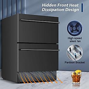 Tylza Under Counter Drawer Fridge 24 Inch, Built-in/Freestanding Beverage Refrigerator for Home and Commercial Use, Stainless Steel Material, Fast Cooling, Low Noise, Black