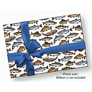 Stesha Party Fishing Gift Wrap Fish Wrapping Paper Men - Folded Flat 30 x 20 Inch - 3 Sheets