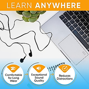 Redskypower 10 Pack Black Color Kid's Wired Earphone Headphones, Individually Bagged, Disposable Earphones Ideal for Students in Classroom Libraries Schools, Bulk Wholesale