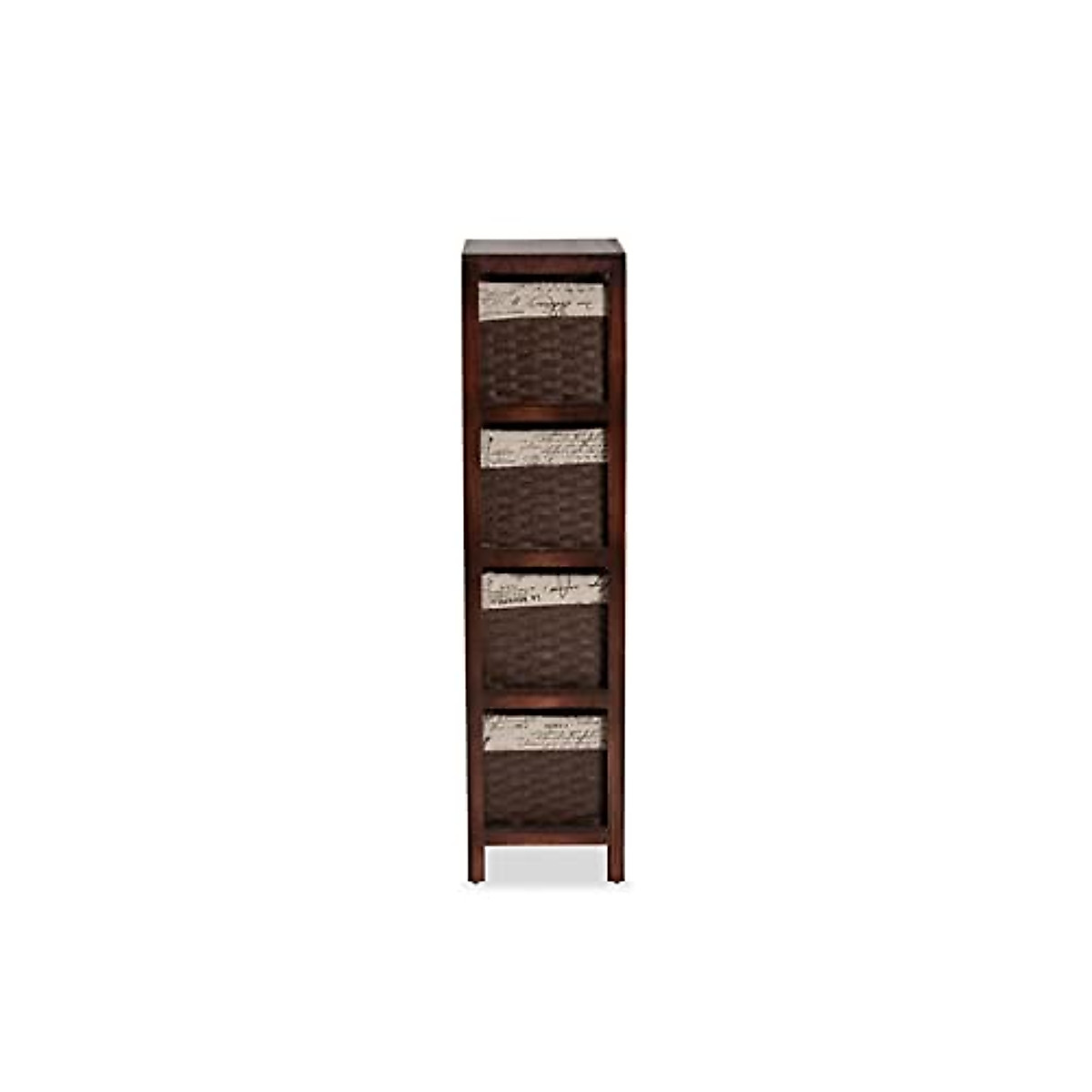 Baxton Studio Bosley Modern French Inspired Walnut Brown Finished Wood 4-Basket Storage Unit, Dark Brown/Beige