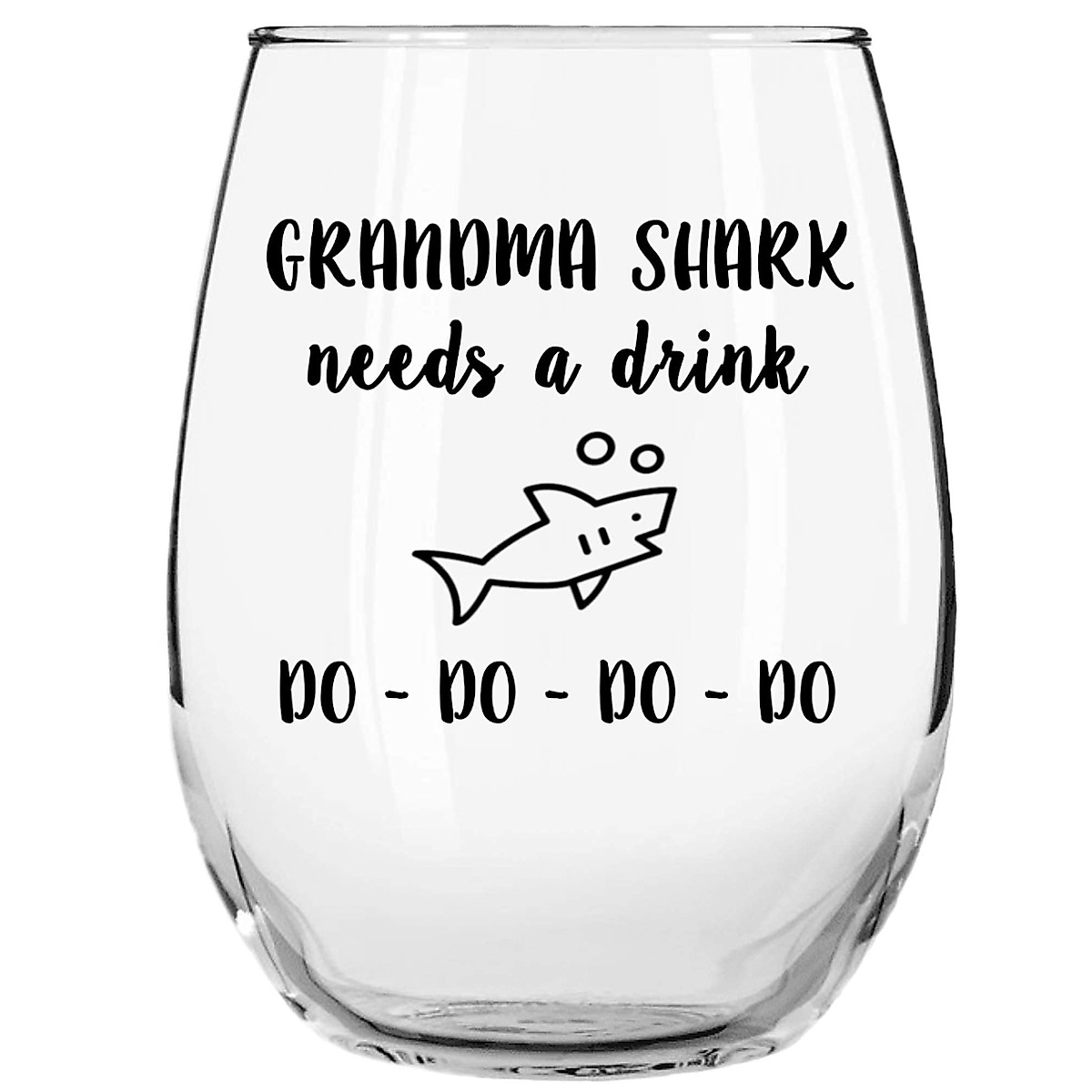 Grandma & Grandpa Shark Needs a Drink Do Do Do Do Funny Novelty Stemless Wine Glass with Sayings - Gifts for Grandparents - Birthday, Christmas, Mothers Day, Father's Day Gifts - 2 Pack (15oz)