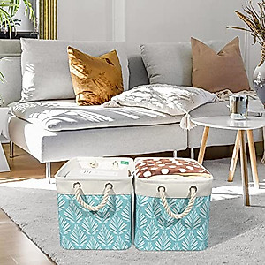 Cozyaver Storage Baskets Fabric Basket,13x13x13 inch Storage Containers for Bedroom Decor Book Shelves Organizer(Blue forest, Large 3 Pack)