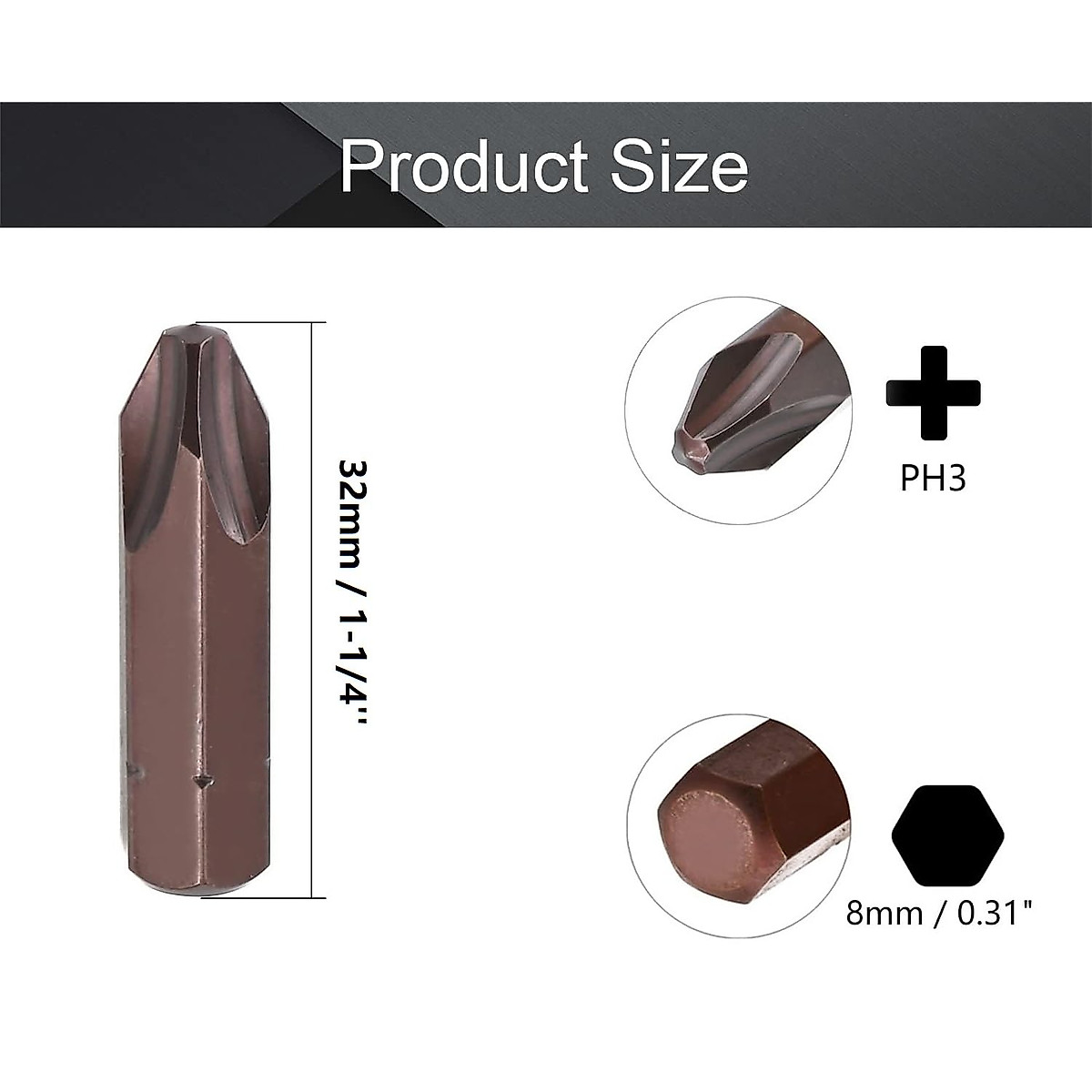 Utoolmart 20Pcs Phillips PH3 Screwdriver Bits, 8mm Dia Hex Shank, S2 Magnetic Screwdriver Bits, 32mm Length