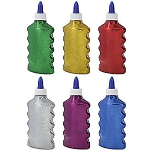 Emraw Assorted Sparkle Classic Bright Color Washable Liquid Glitter Glue in a 6.76 Oz Bottle for Arts Crafts (12 Pack)