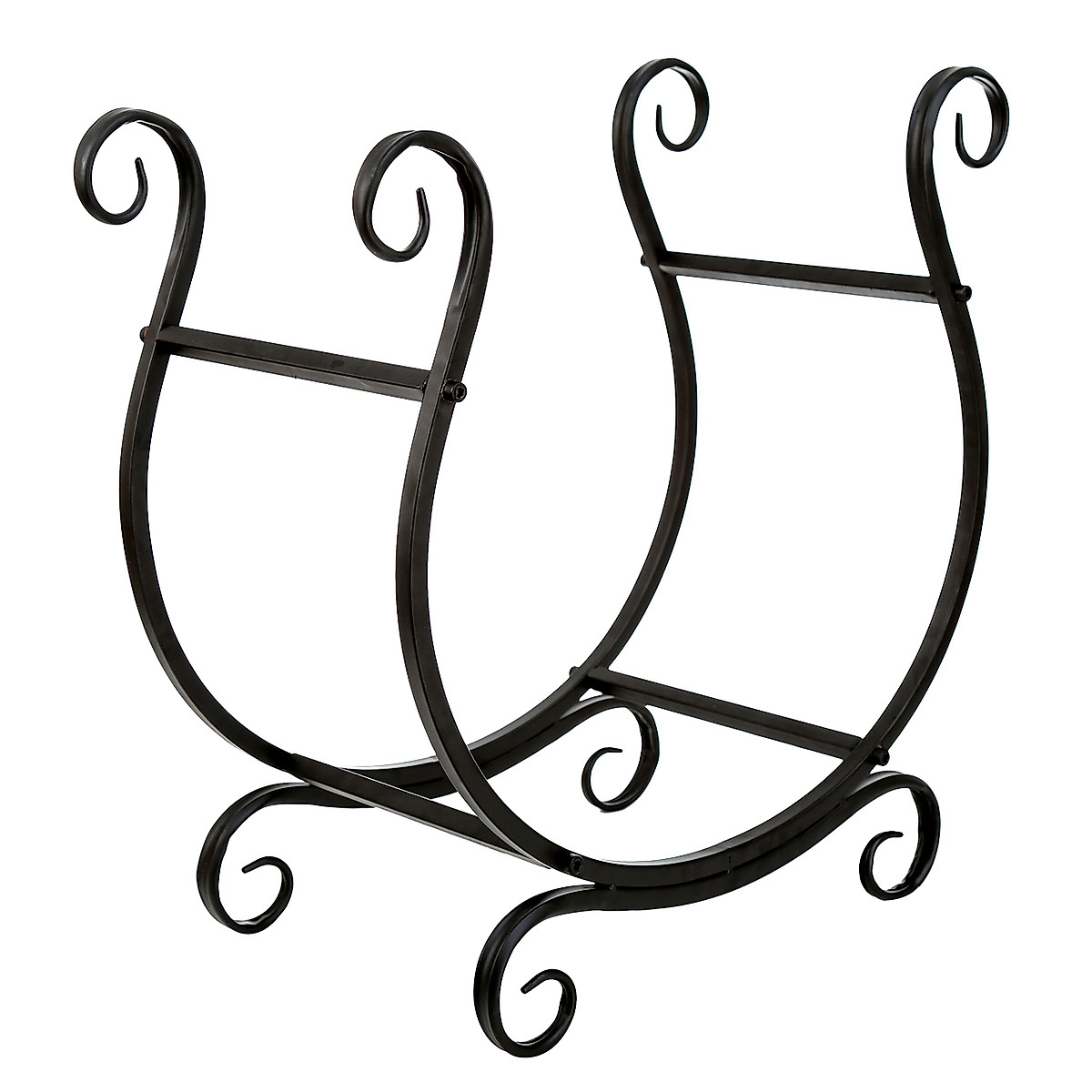 MyGift Black Metal Firewood Rack, Freestanding Fireplace Log Storage Holder with Scrollwork Design