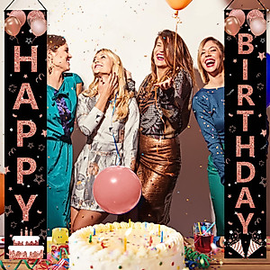 3pcs Rose Gold Birthday Banner Decorations for Women Girls, Happy Birthday Door Banner Backdrop Porch Sign Party Supplies for 16th 18th 30th 40th 50th