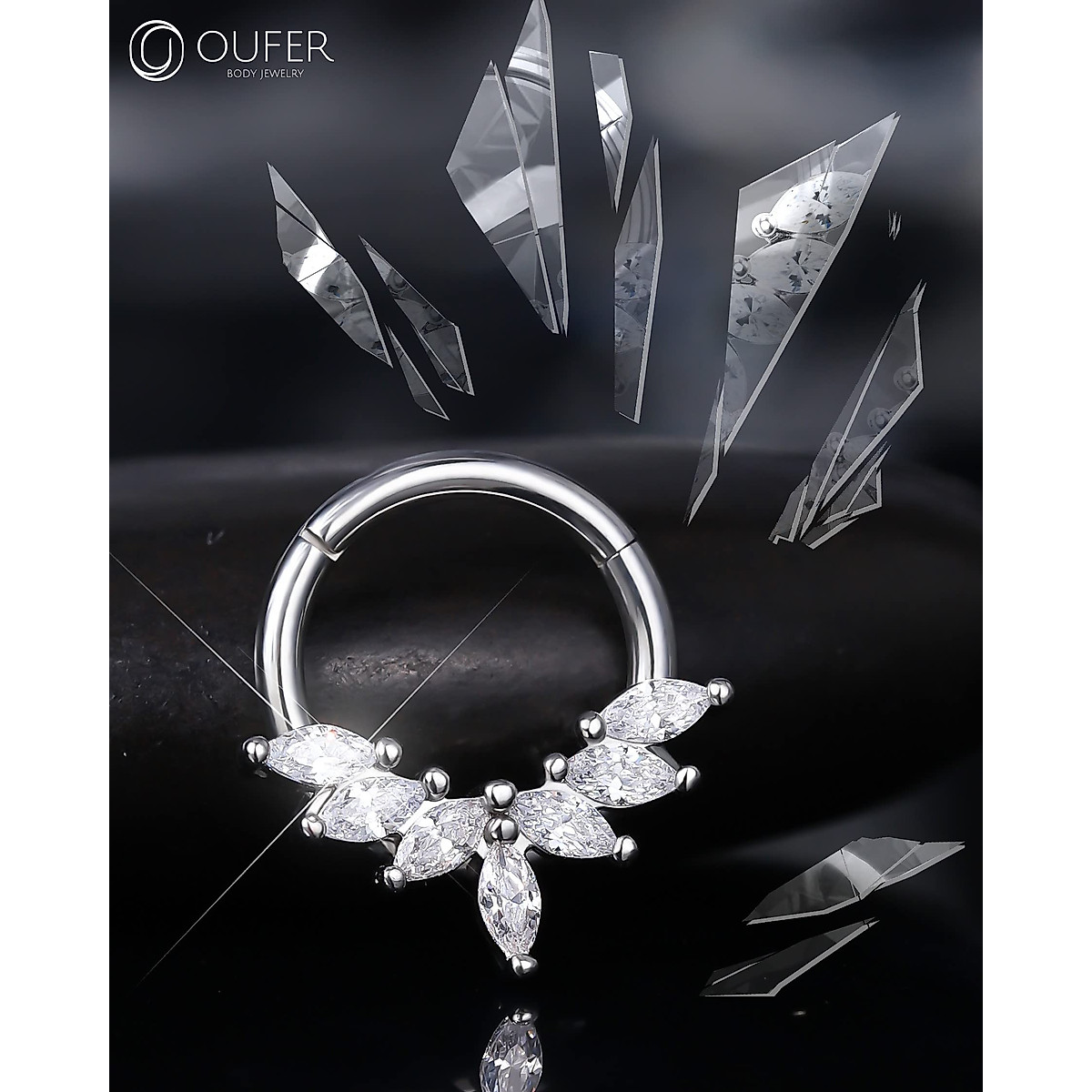 OUFER 16G Septum Rings Hoops, 316L Stainless Steel Septum Piercing Jewelry, Paved Shiny Clear CZ Cartilage Earrings, Helix Conch Daith Piercing Jewelry For Women And Men-8MM